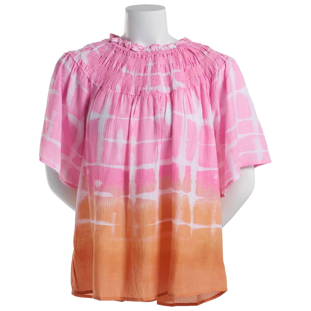 Click here for Womens Zac & Rachel Smocked Ruffle Neck Tie Dye Pu... prices