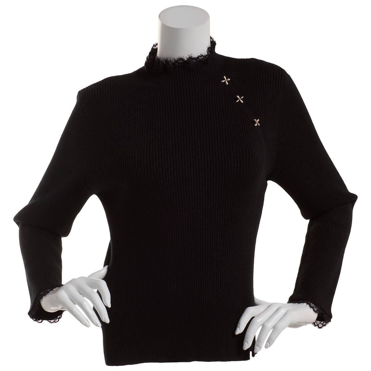 Click here for Womens Nicole Miller Ruffle Mock Neck with Bow Det... prices