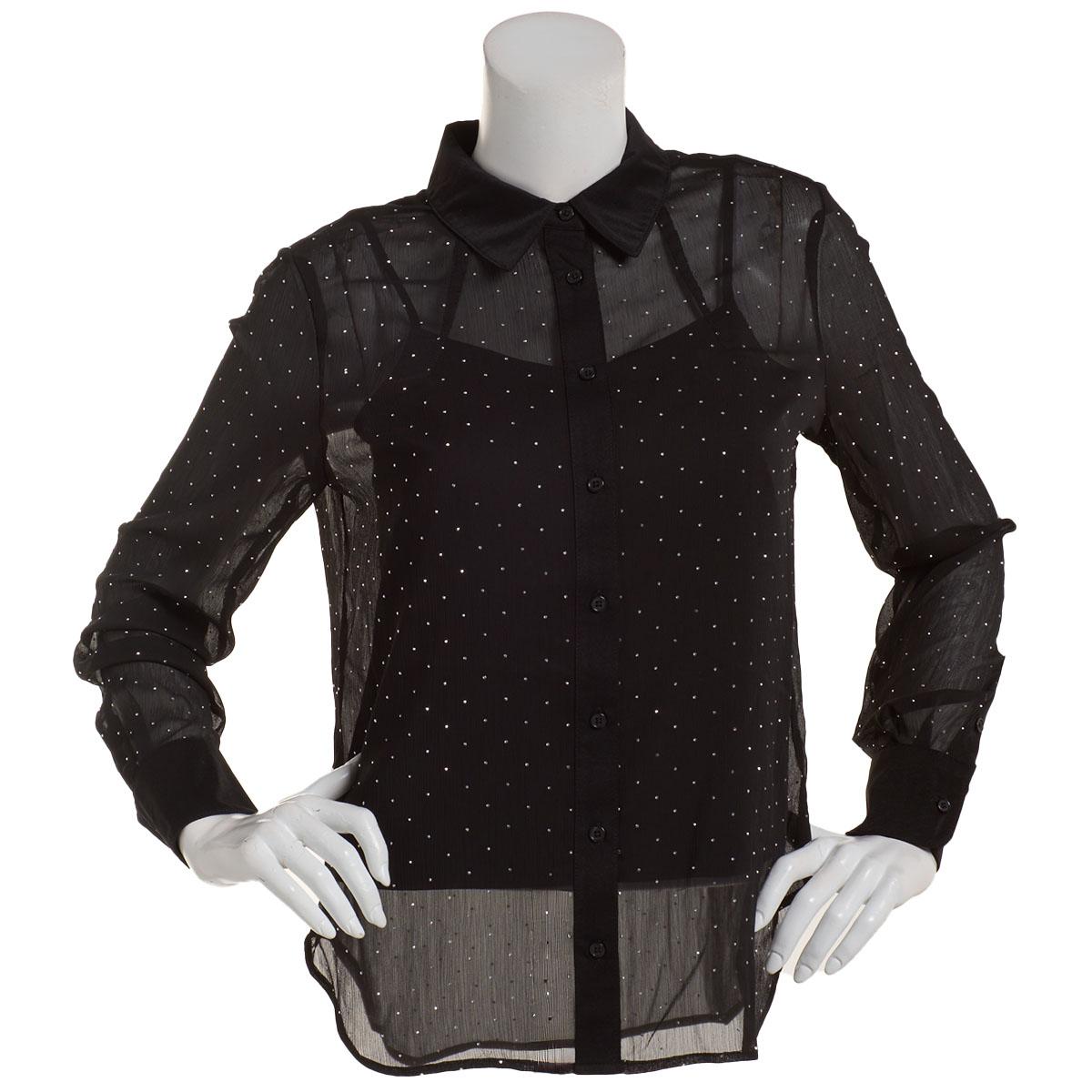 Click here for Womens Nicole Miller Long Sleeve Button Front Stud... prices