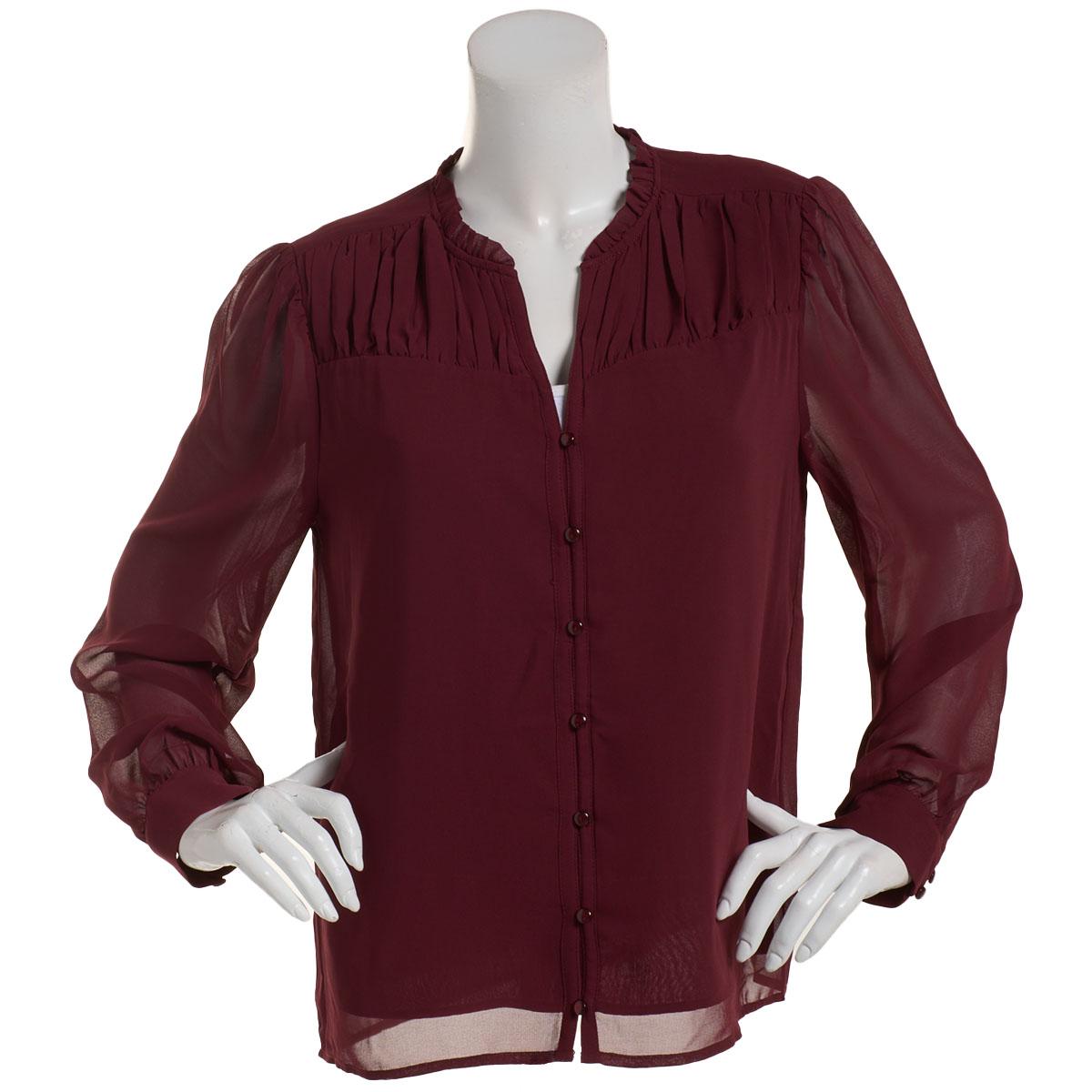 Click here for Womens Nicole Miller Long Sleeve Split Neck Chiffo... prices