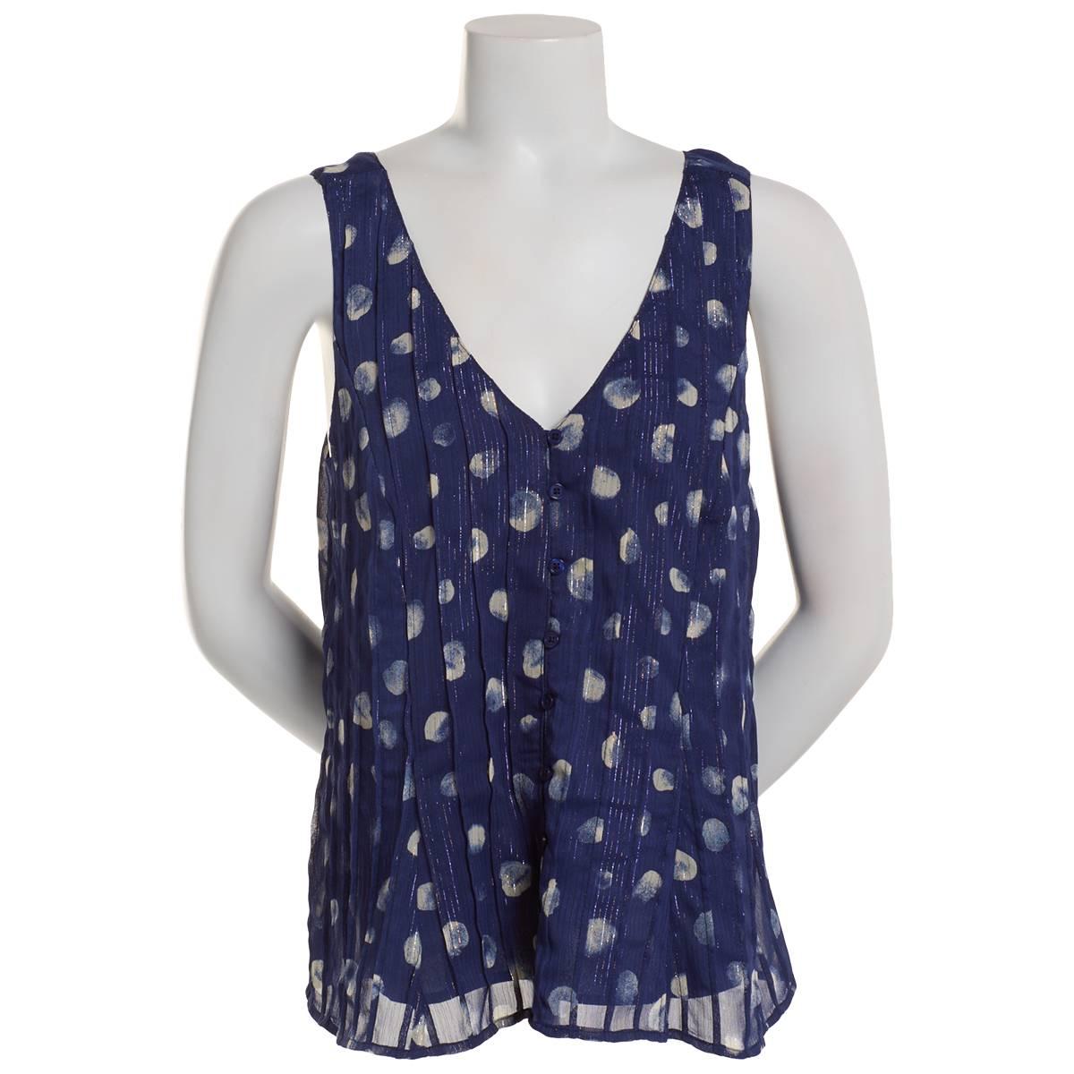 Click here for Womens Nicole Miller Sleeveless Dot V-Neck Button... prices