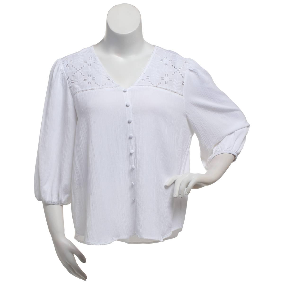 Click here for Plus Size Zac & Rachel 3/4 Sleeve Embroidered Gauz... prices