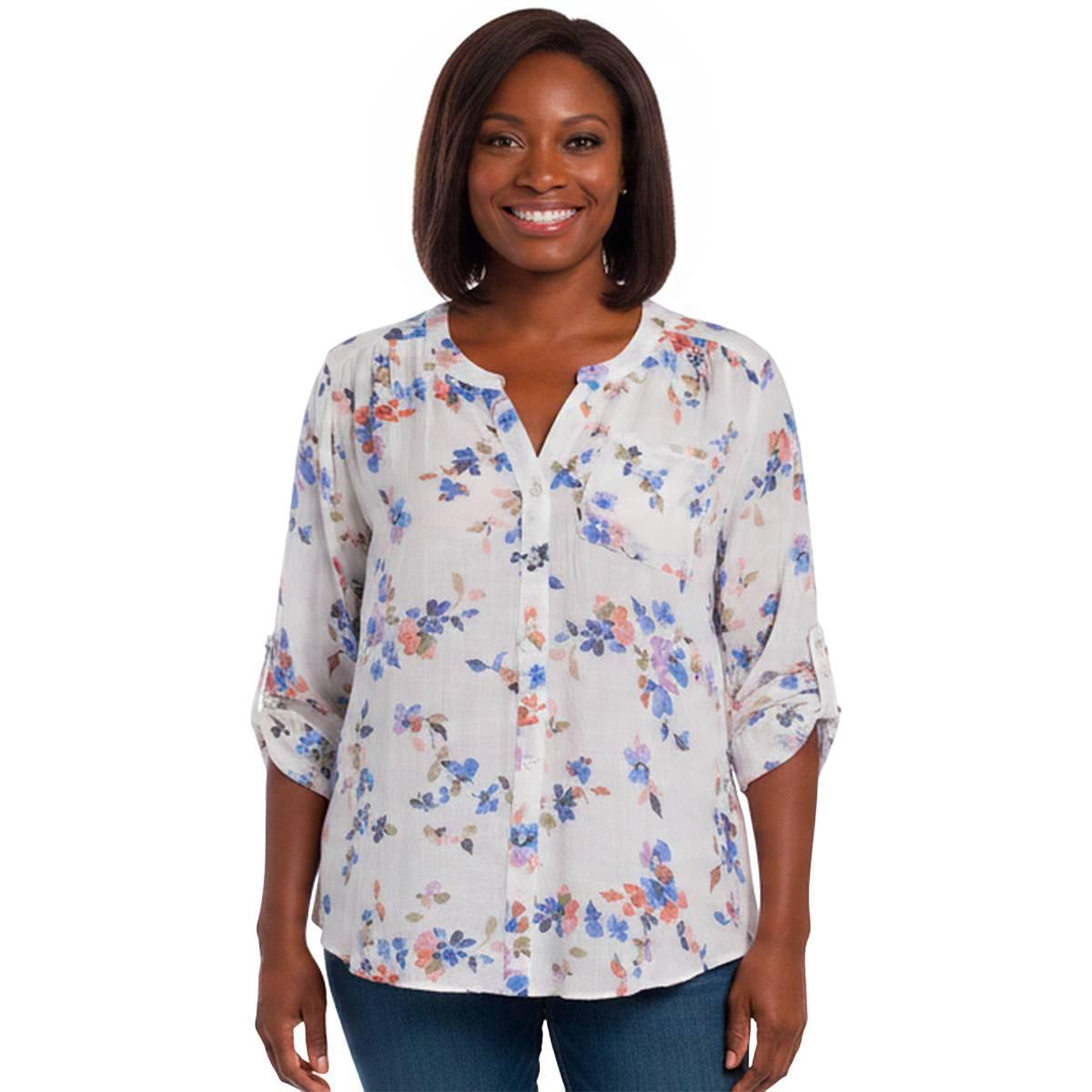 Click here for Plus Size Zac & Rachel 3/4 Roll Tab Sleeve Floral... prices