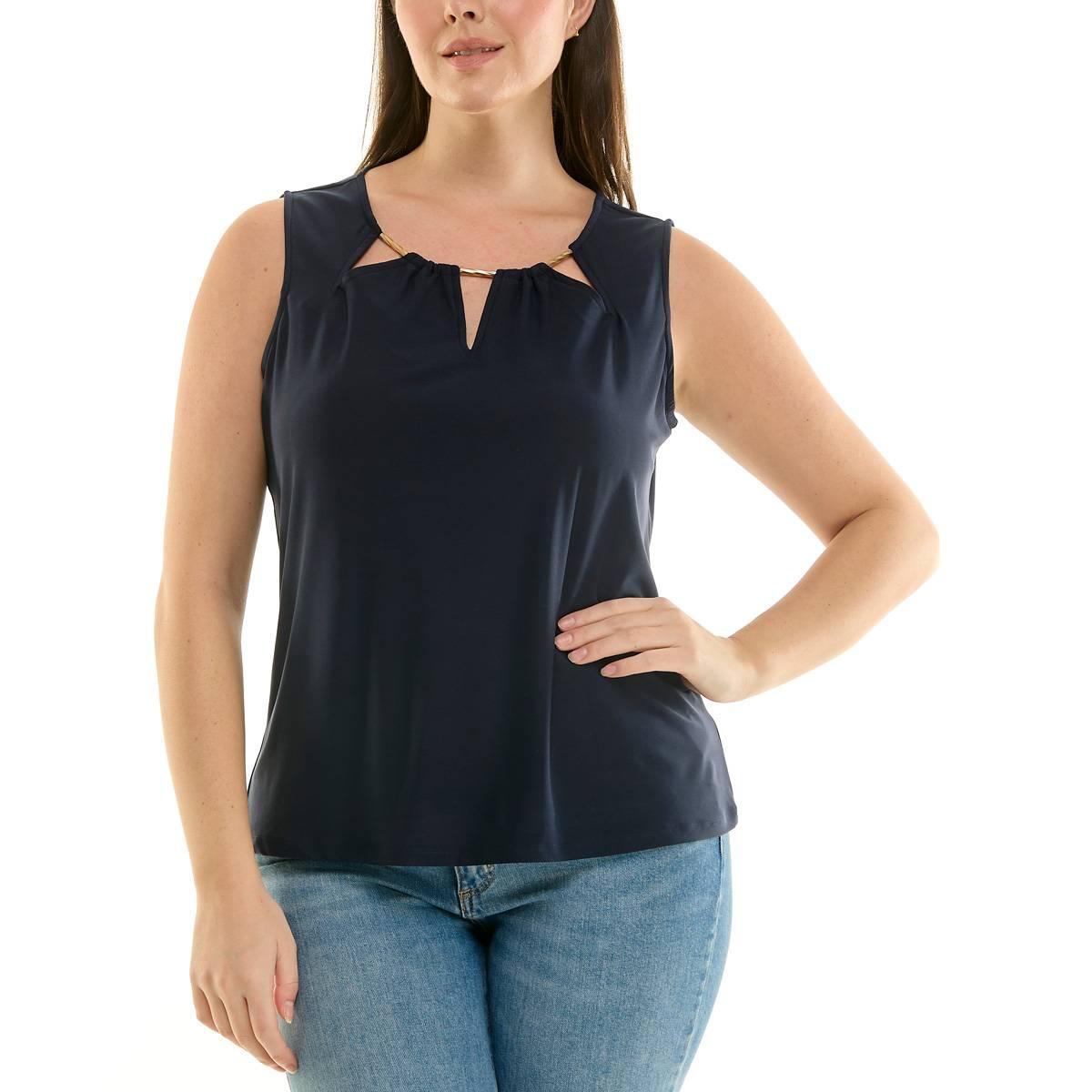 Click here for Plus Size Zac & Rachel Sleeveless Solid Cut Out Ne... prices
