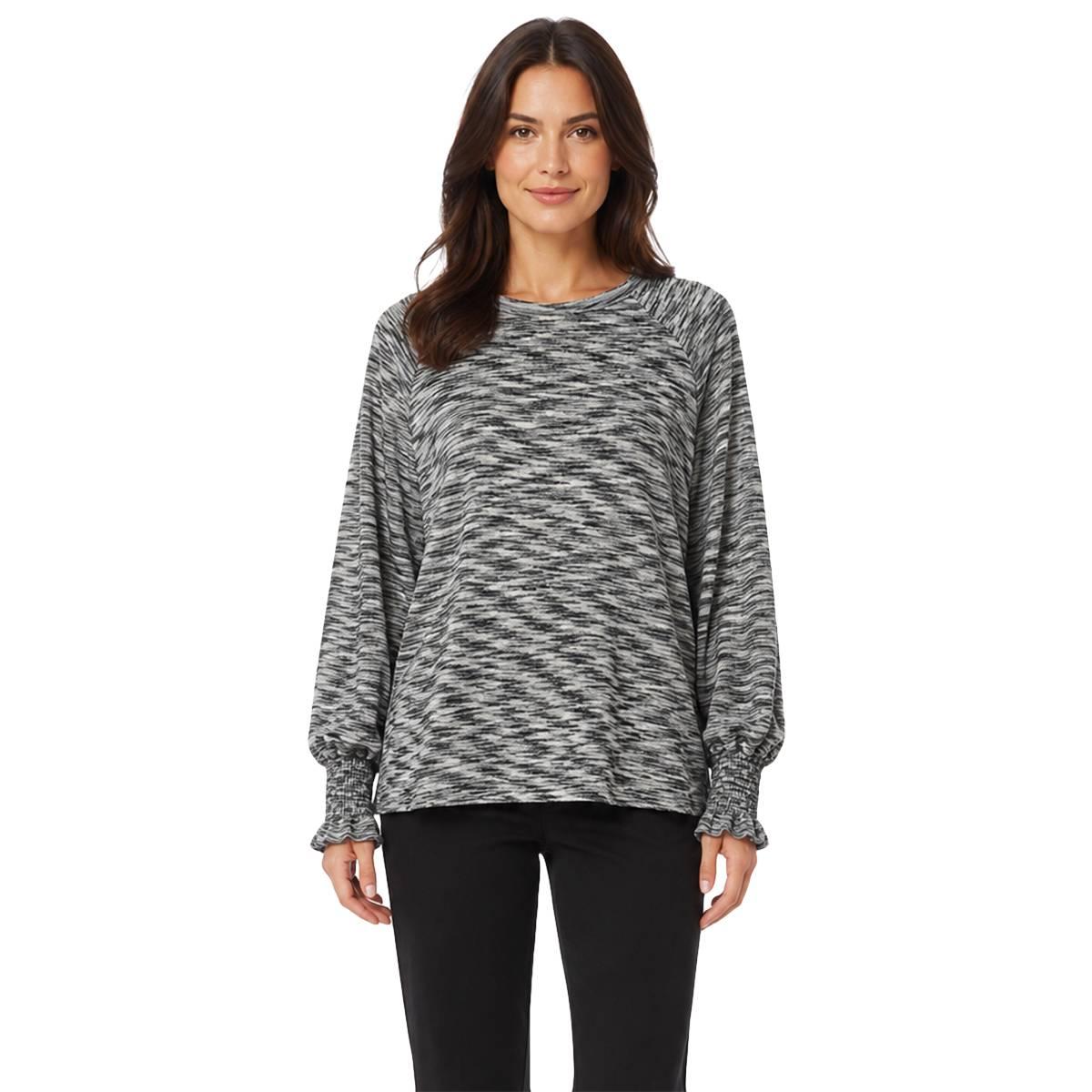 Click here for Plus Size Zac & Rachel Smocked Poet Sleeve Rib Kni... prices