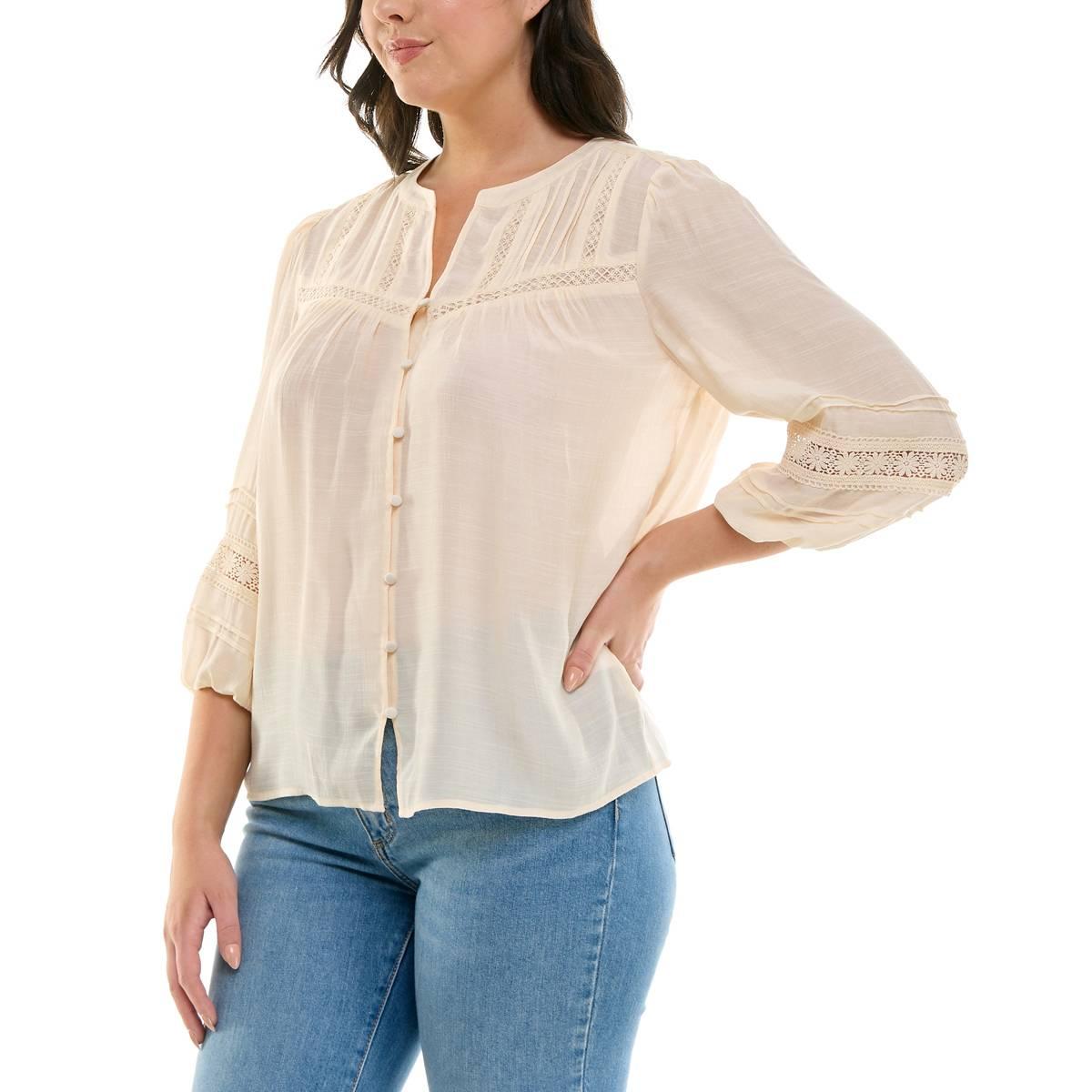 Click here for Plus Size Zac & Rachel 3/4 Sleeve Split Neck Butto... prices