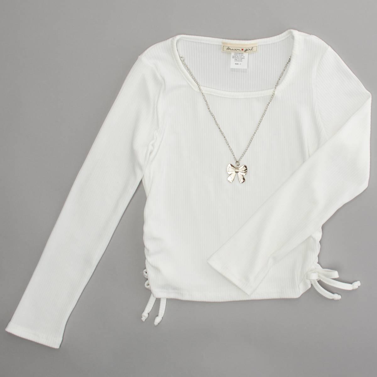 Click here for Girls (7-12) Dream Girl Side Ruched Tee w/ Bow Nec... prices