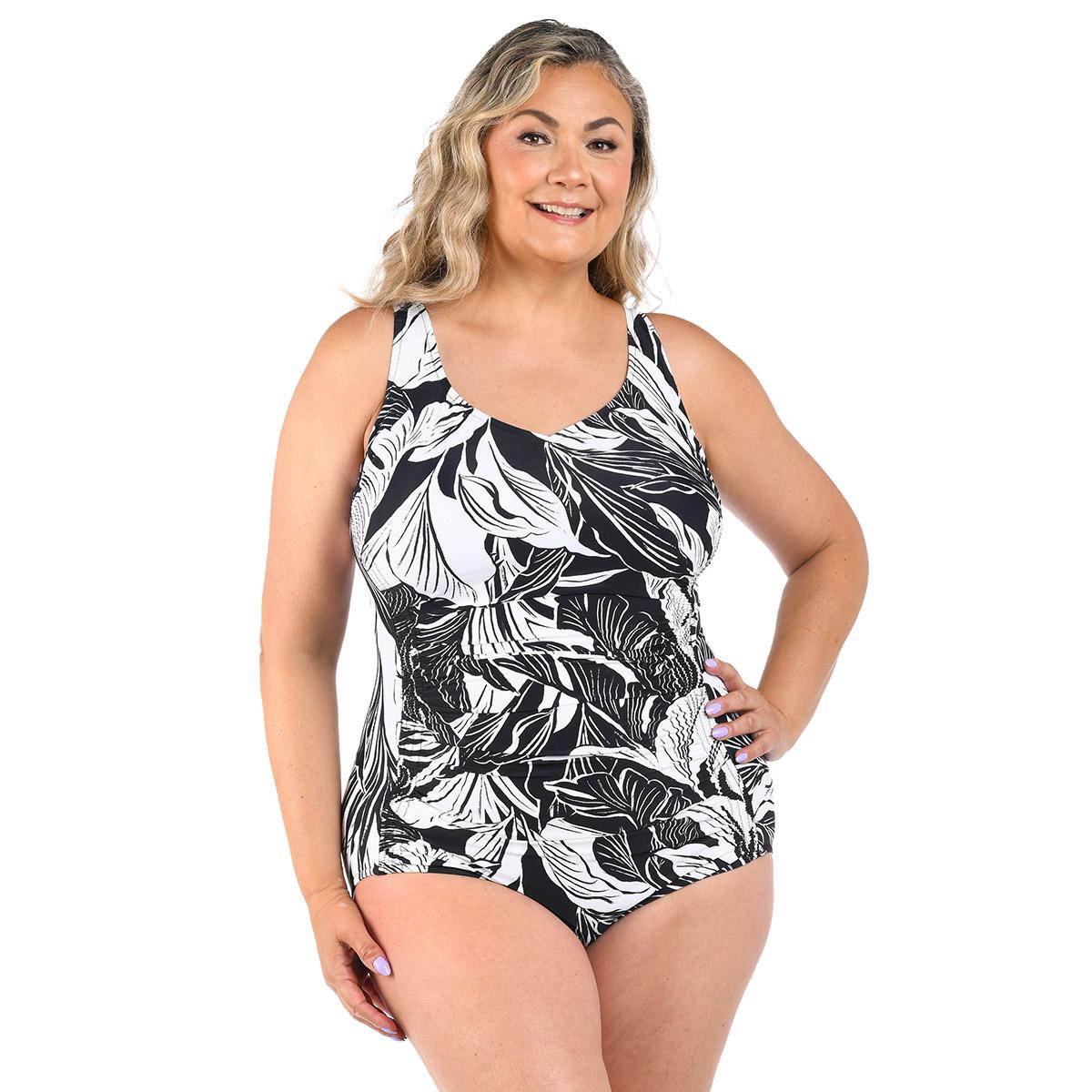 Click here for Plus Size Maxine Night Tropics Side Shirred One Pi... prices