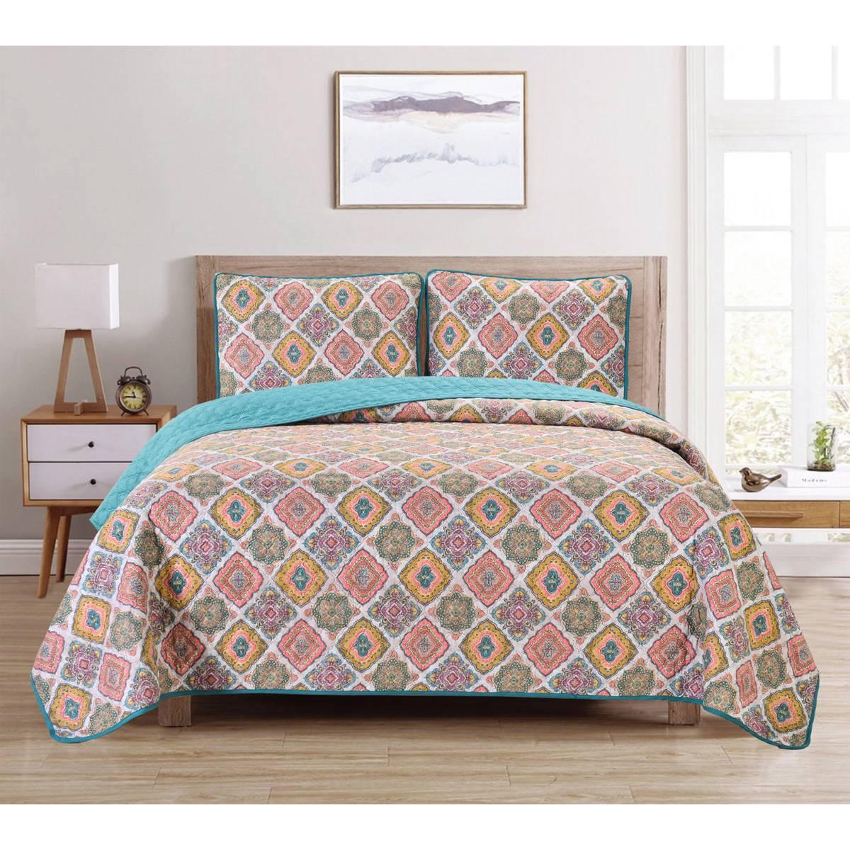 Click here for Dan River 3pc. Aqua Boho Reversible Printed Quilt... prices