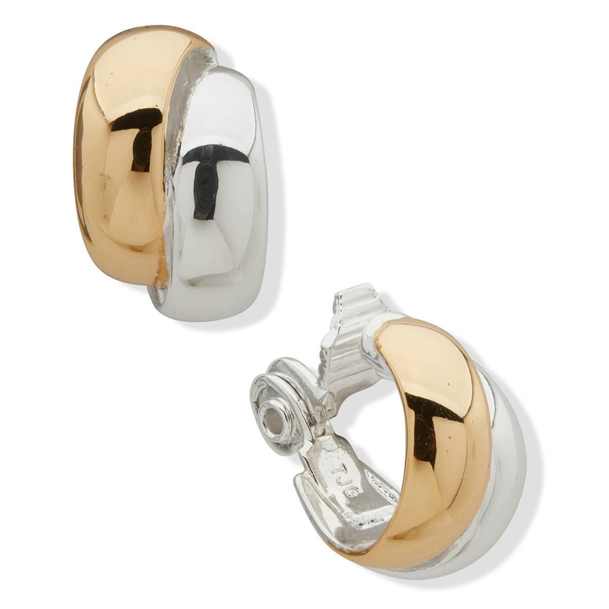 Anne Klein Two-Tone Two-Row Button Clip Earrings - Gold/Silver