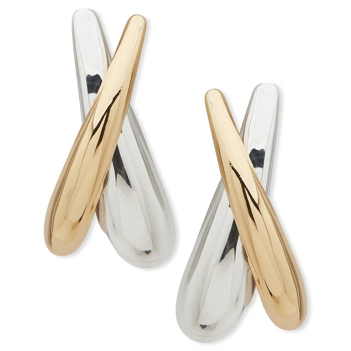 Anne Klein Two-Tone Polished Tapered Crossover Statement Earrings - Gold