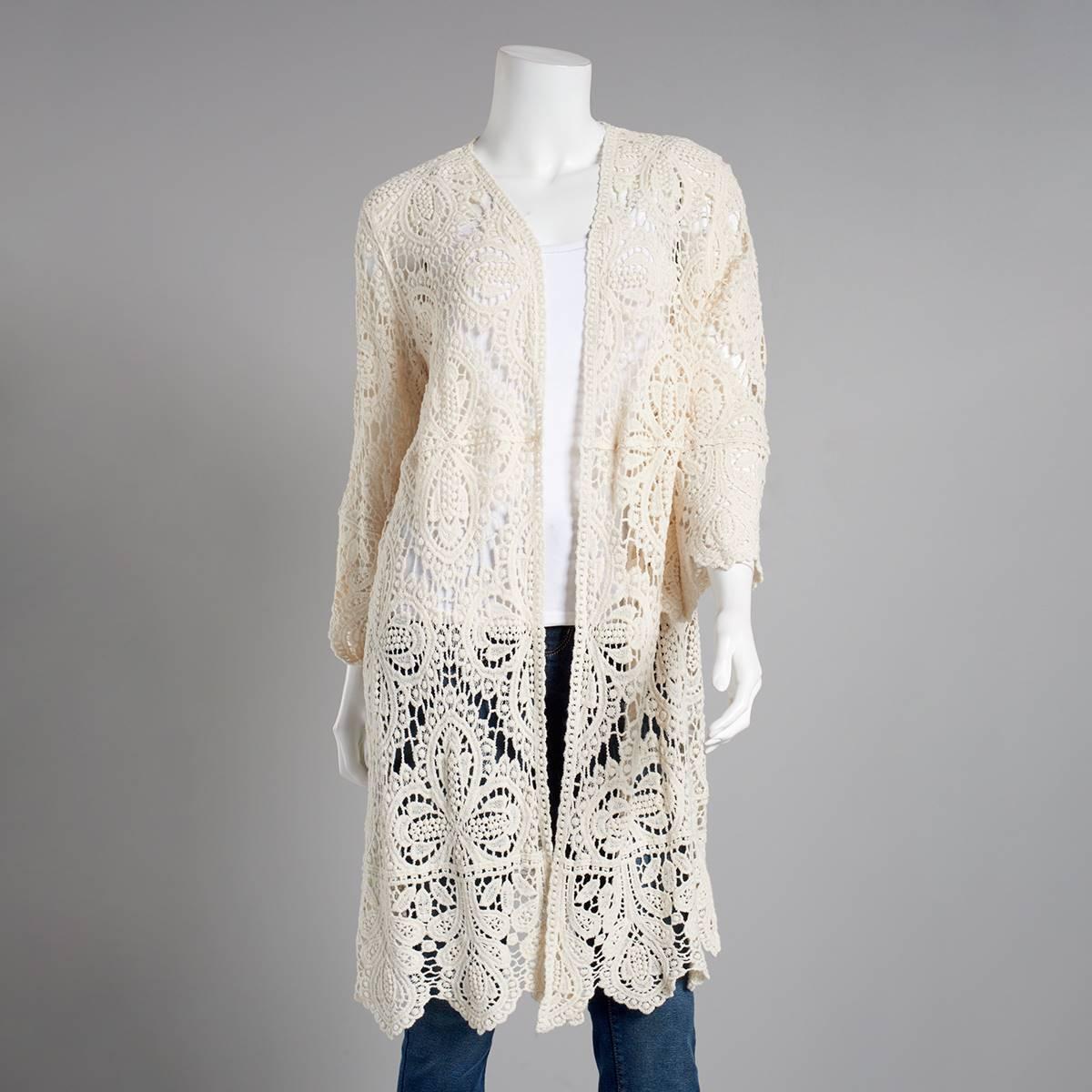 Click here for Womens Modena Crochet Knit Long Kimono prices