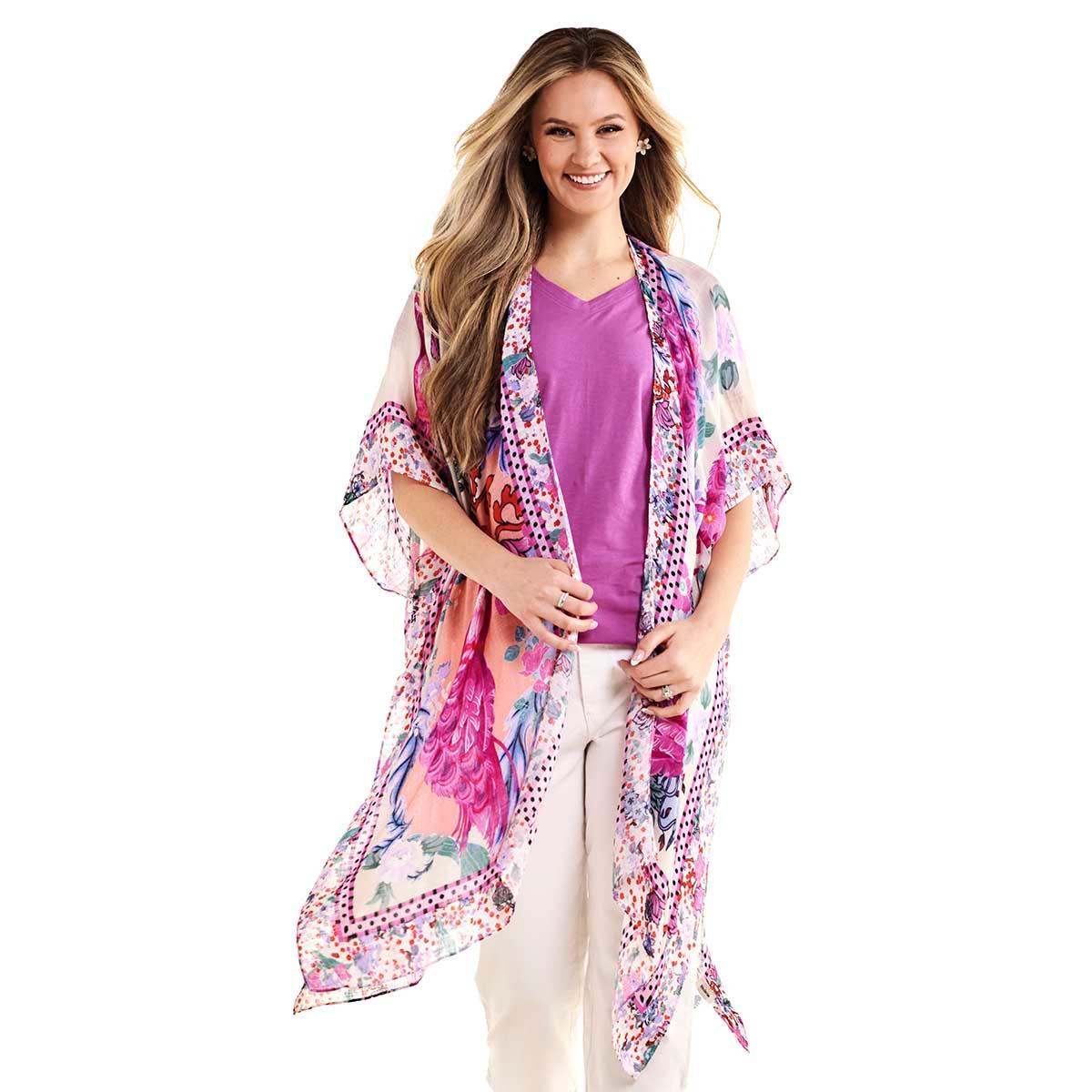 Click here for Womens Modena Floral Border Kimono - Fuschia prices