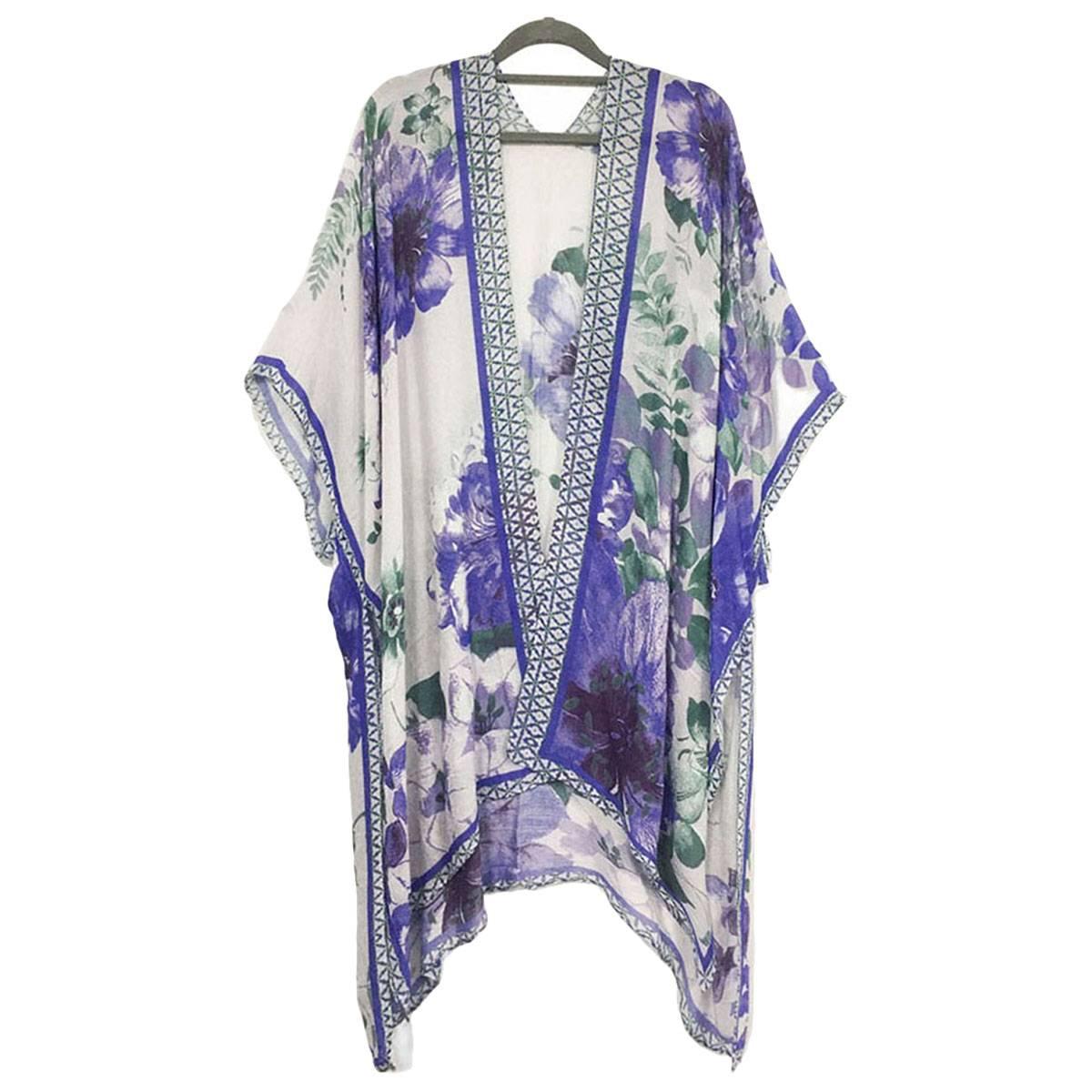 Click here for Womens Modena Lightweight Purple Floral Kimono prices