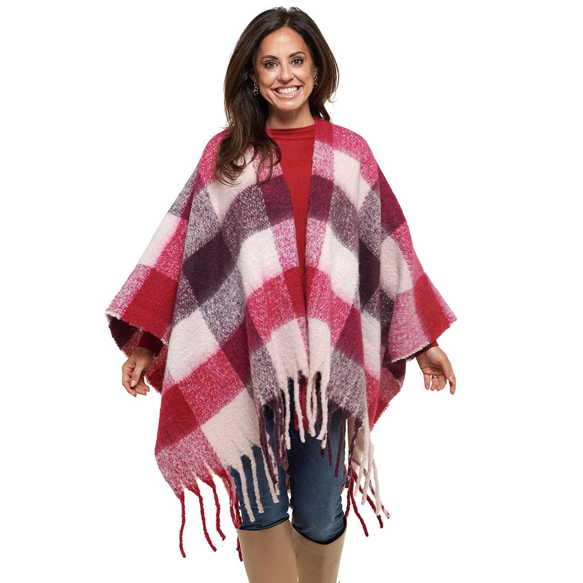 Click here for Womens Altare Woven Plaid Boucle Ruana with Fringe... prices