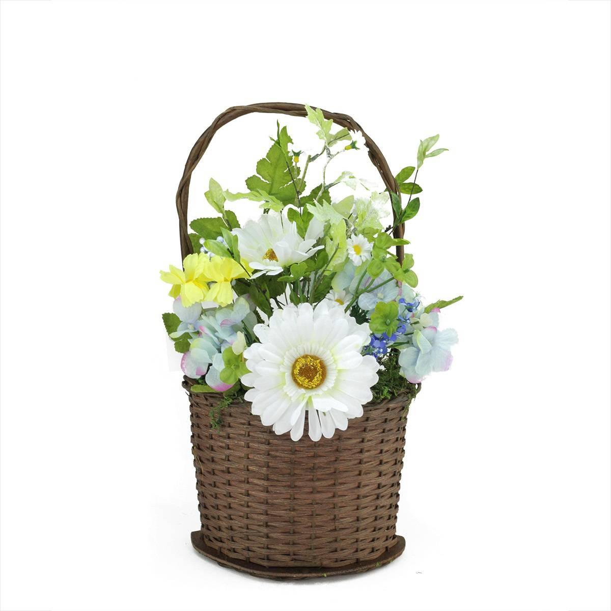 14.5 Blue and White Mixed Flower Artificial Spring Floral Arrangement with Basket  One Size  White