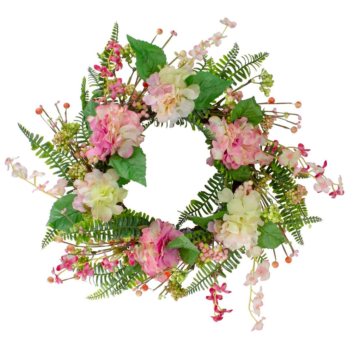 Northlight 20in Hydrangea Berry And Fern Pink Wreath  One Size  Pink