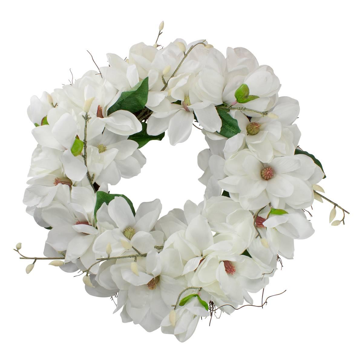 Northlight 24in Magnolias Unlit Wreath  One Size  White