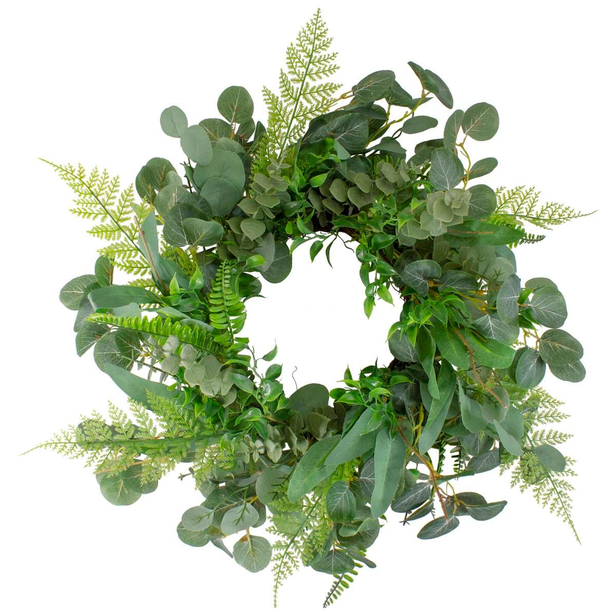 Northlight 24in Mixed Foliage Green Wreath  One Size  Green