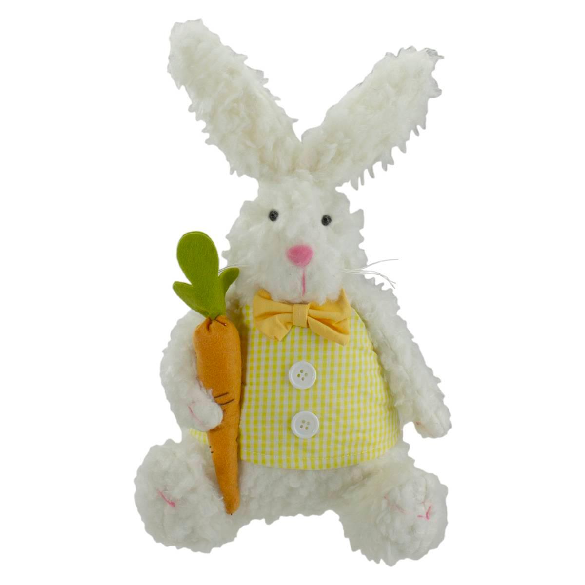 Plush Sitting Easter Bunny Rabbit Holding a Carrot Spring Figure 14 - White