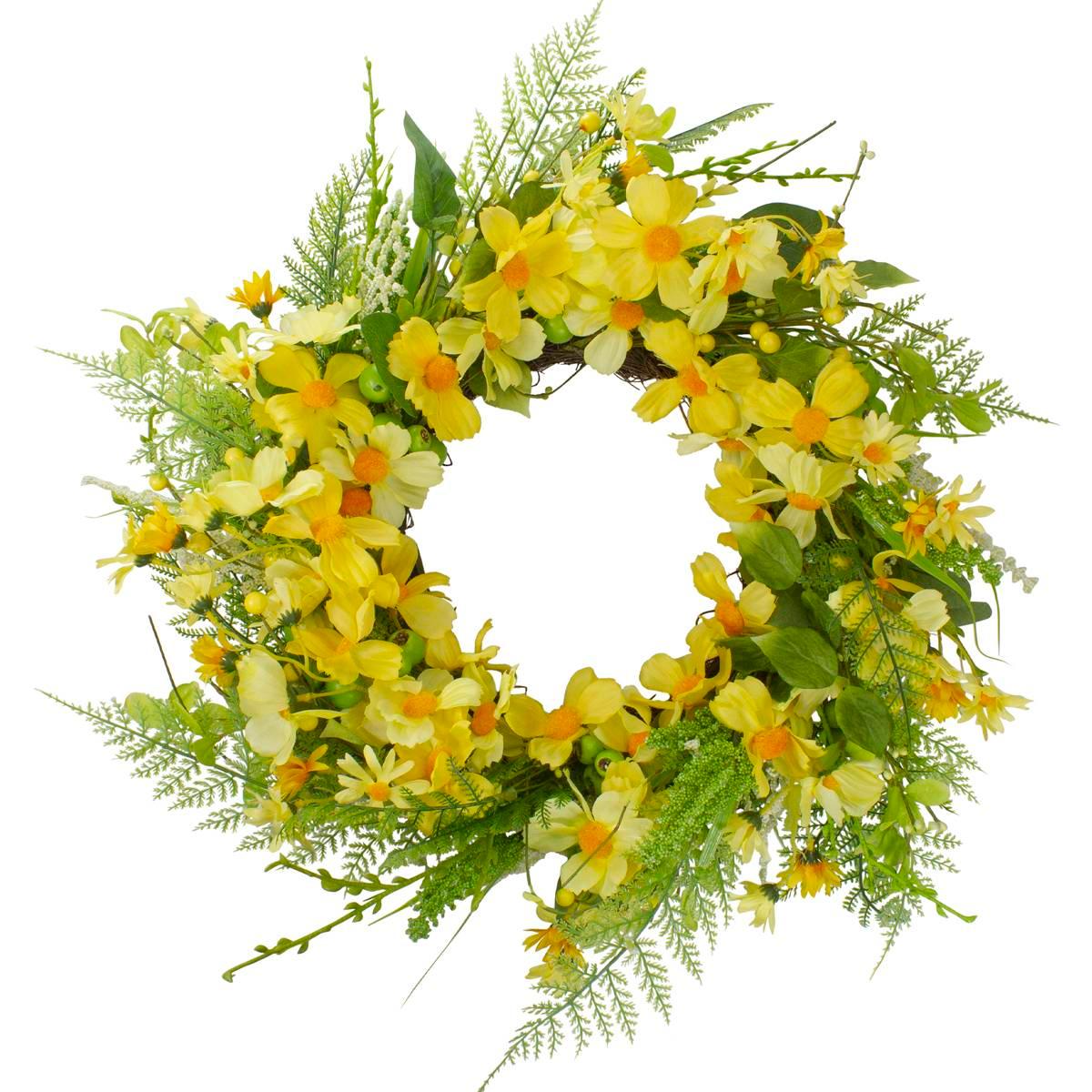 Northlight 23in Daisy Berry Yellow Green Wreath  One Size  Yellow
