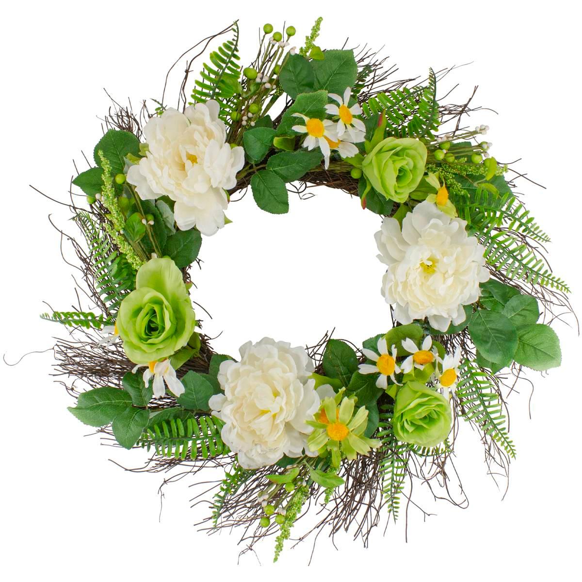 Northlight 22in Mixed Floral Wreath  One Size  Green