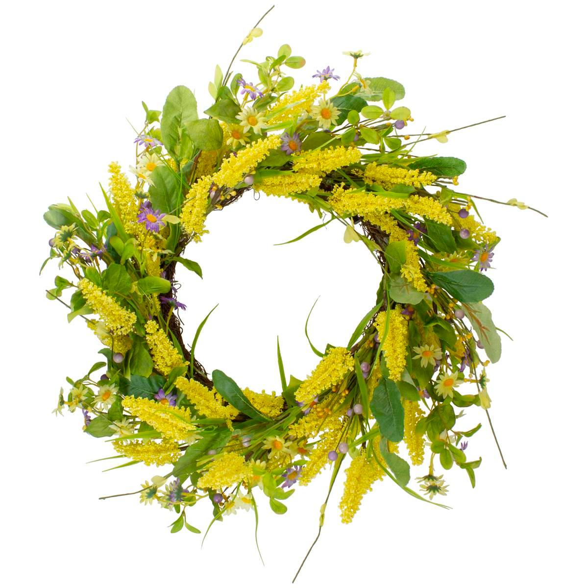 Northlight 25in Daisy And Berry Floral Wreath  One Size  Green