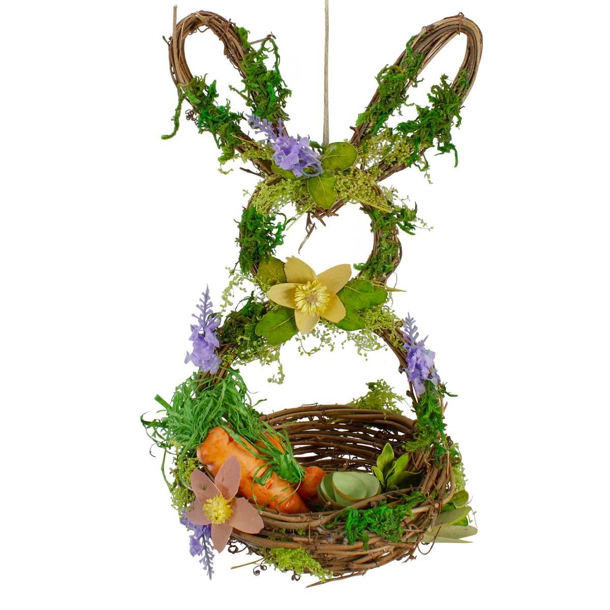 14.5 Brown and Green Artificial Floral Bunny Shaped Basket - Brown