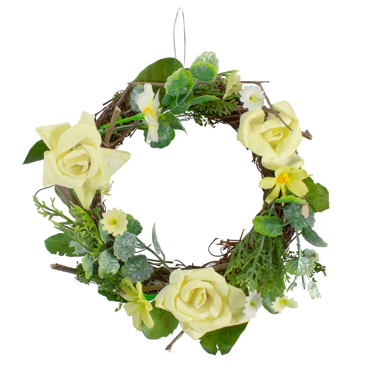 Northlight 7in Mini Rose And Foliage Yellow Wreath  One Size  Yellow