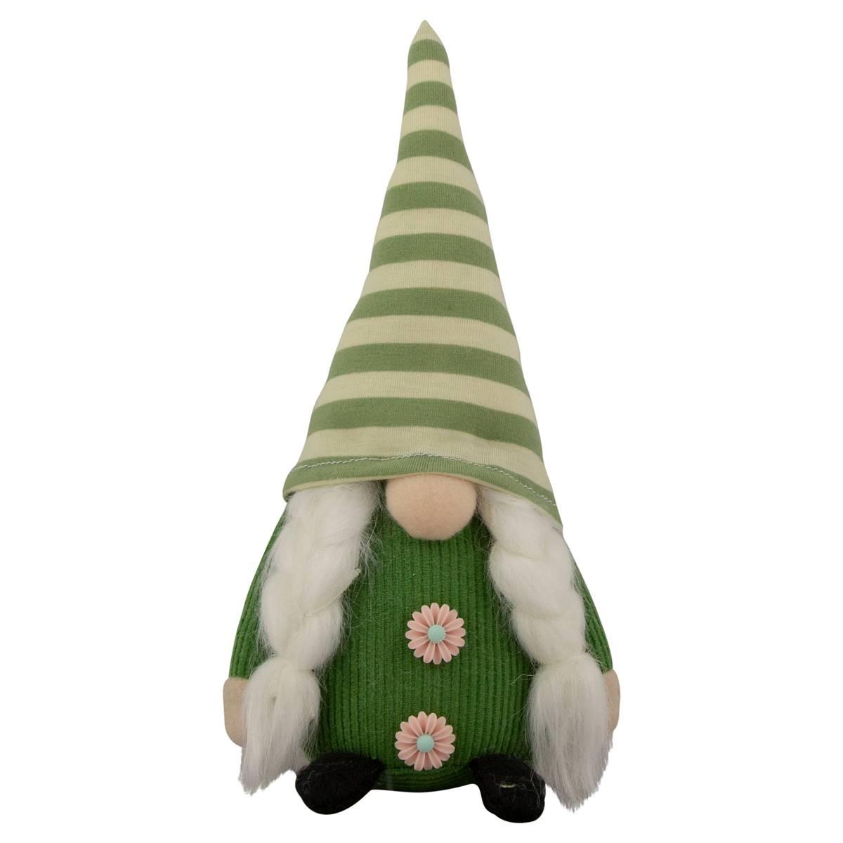 Northlight 9.25in Green Striped Hat Girl Gnome  One Size  Green