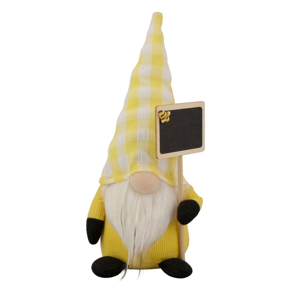Northlight 10.25in Gingham Hat With Chalk Board Gnome  One Size  Yellow