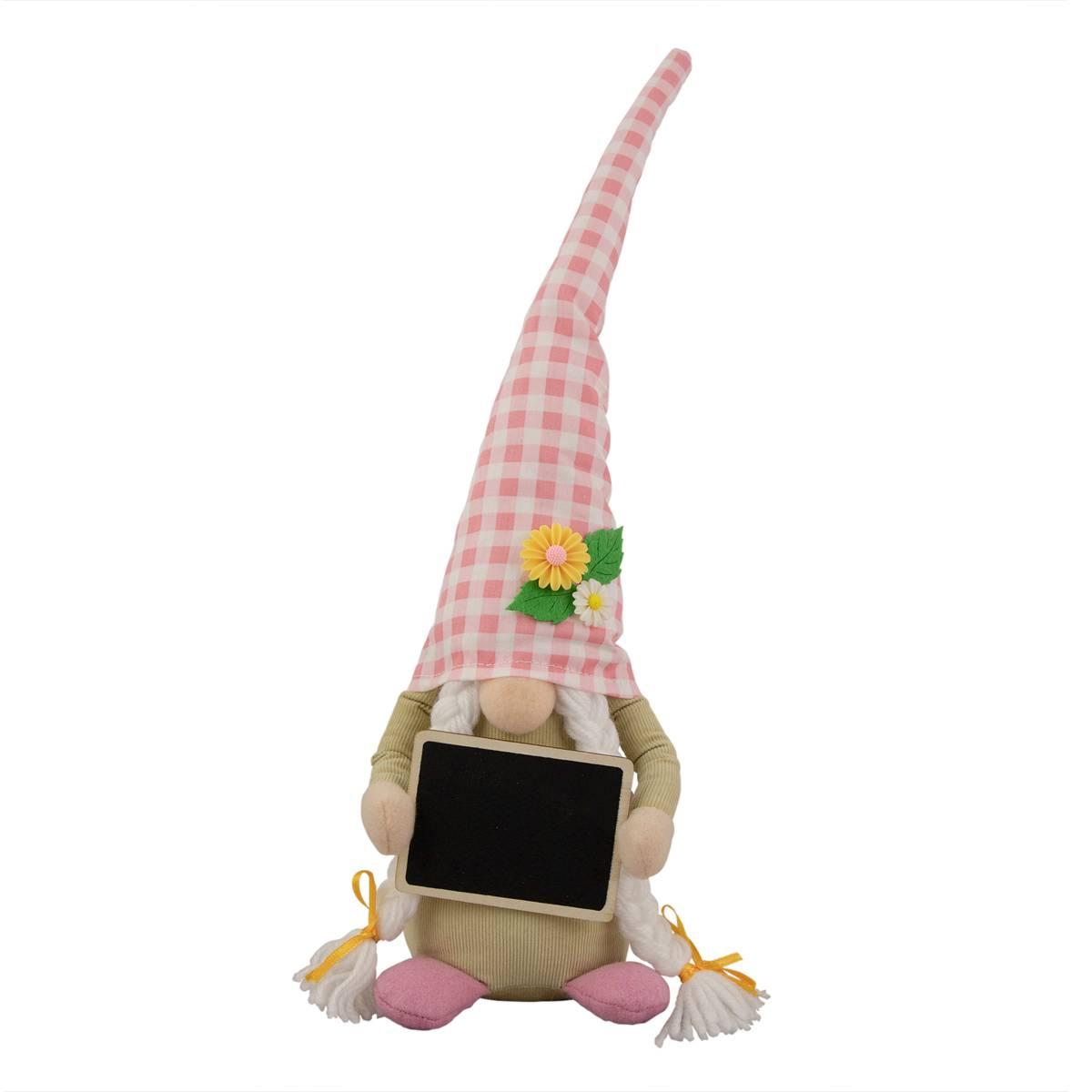 Northlight 16in Gingham Plaid With Chalkboard Gnome  One Size  Pink