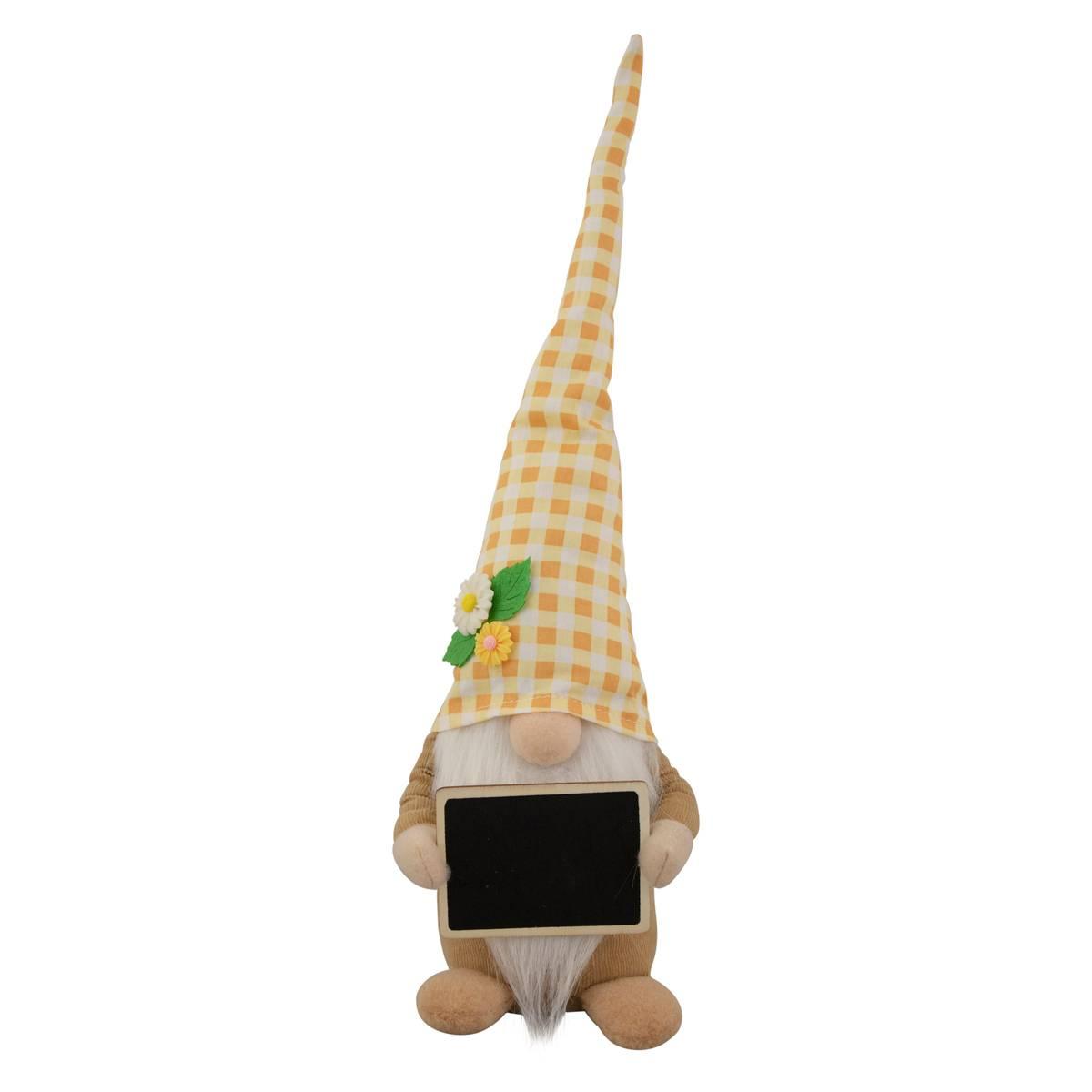 Northlight 16in Gingham Plaid With Chalkboard Gnome  One Size  Yellow
