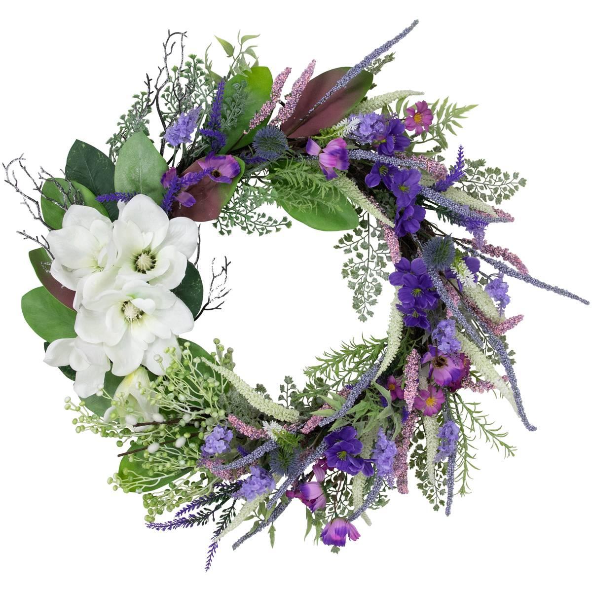 Northlight Seasonal Artificial Wildflowers & Magnolias Wreath