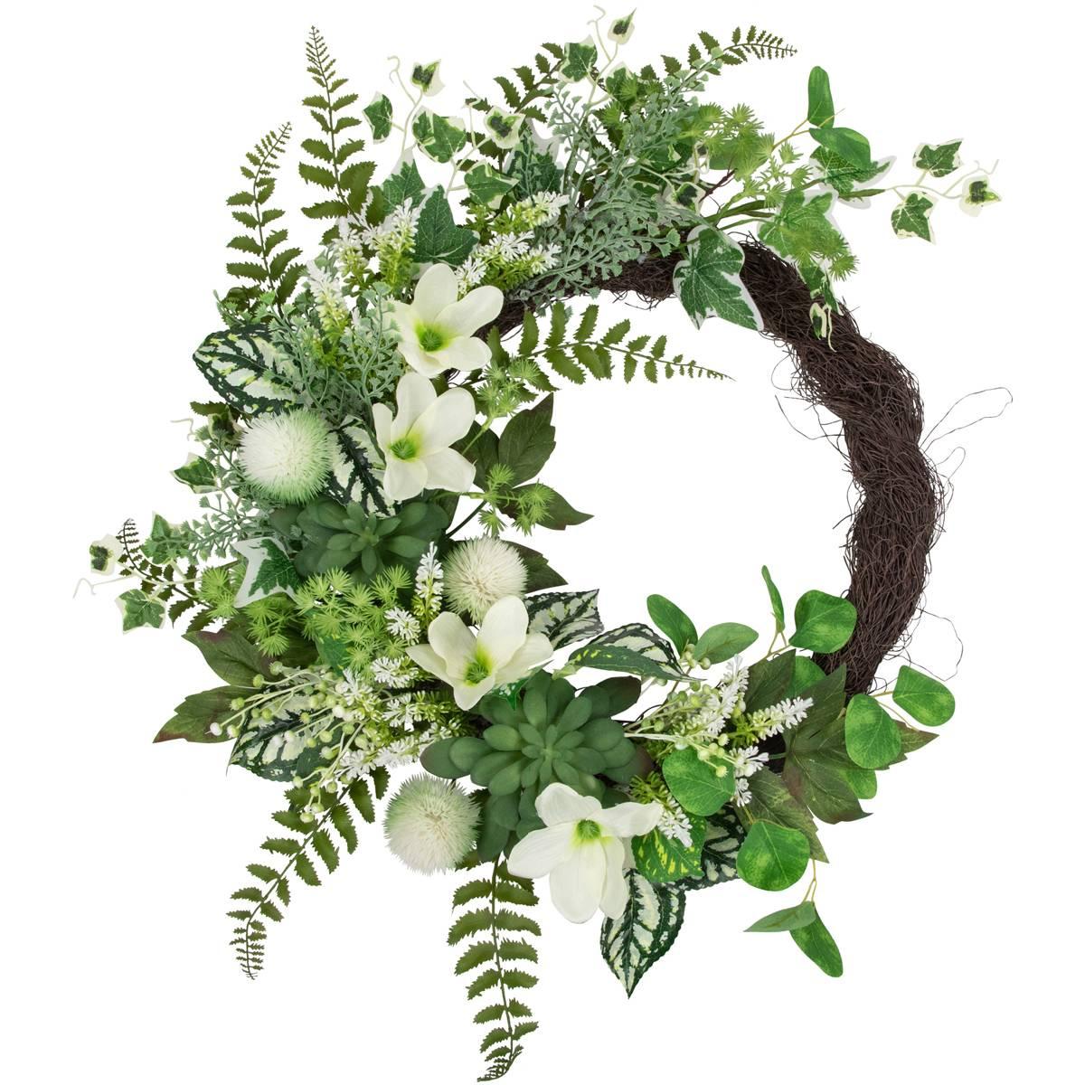 Northlight Hellebores and Ivy Artificial Spring Floral Wreath  24 - Green