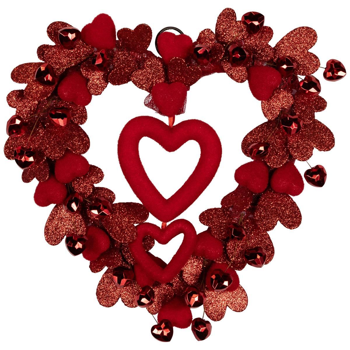 Northlight Red Heart Shaped Glitter Wreath  One Size  Red