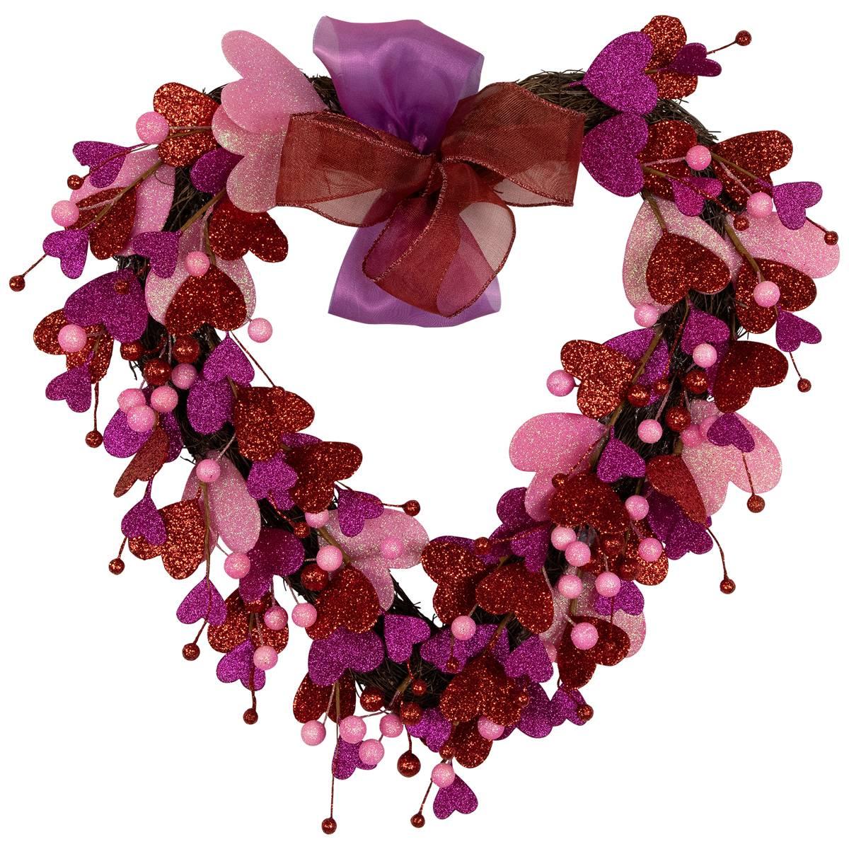 Northlight Glittering Hearts And Berries Wreath  One Size  Pink