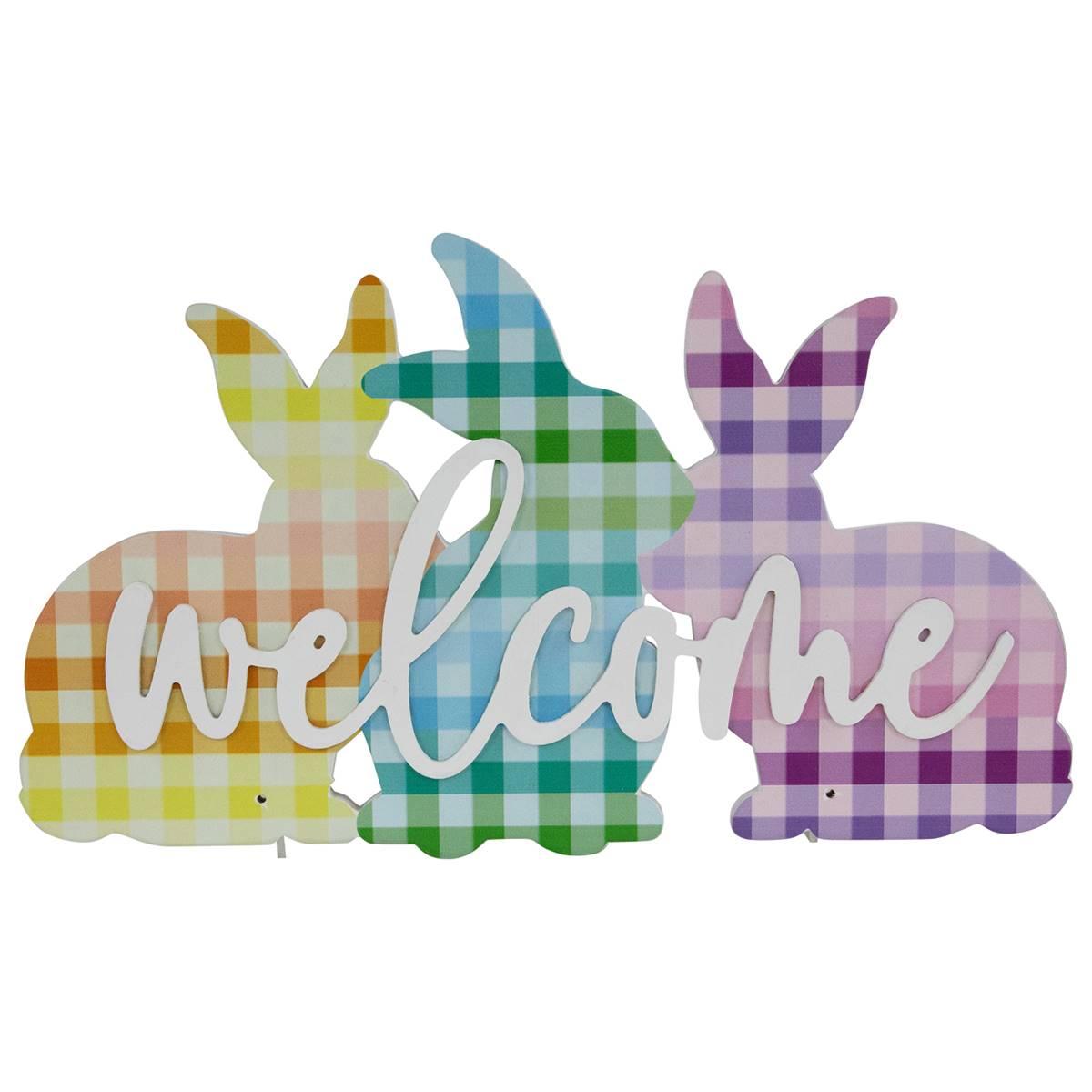 Click here for Northlight Seasonal Gingham Bunnies Welcome Easter... prices