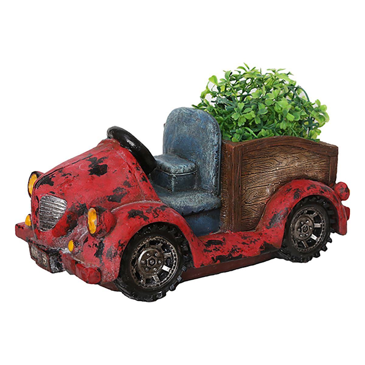 14.5 Red Vintage Car LED Lighted Solar Powered Outdoor Garden Patio Planter  One Size  Red