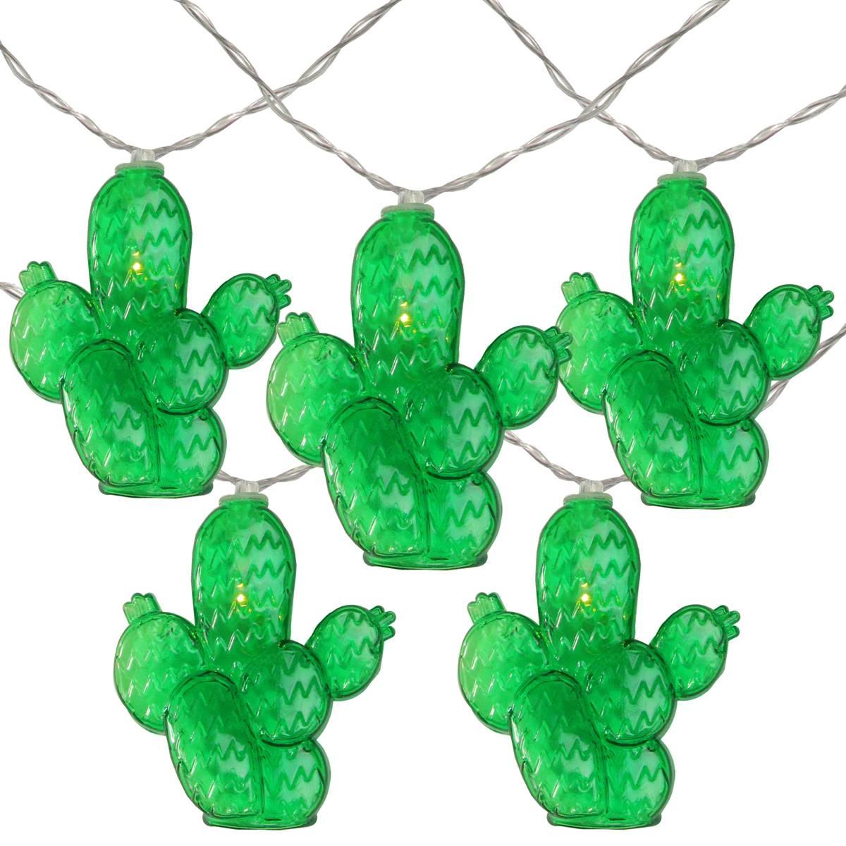 Northlight 10-Count Green Prickly Pear Cactus Led 5.5ft Clear Wire String Lights  One Size  Green