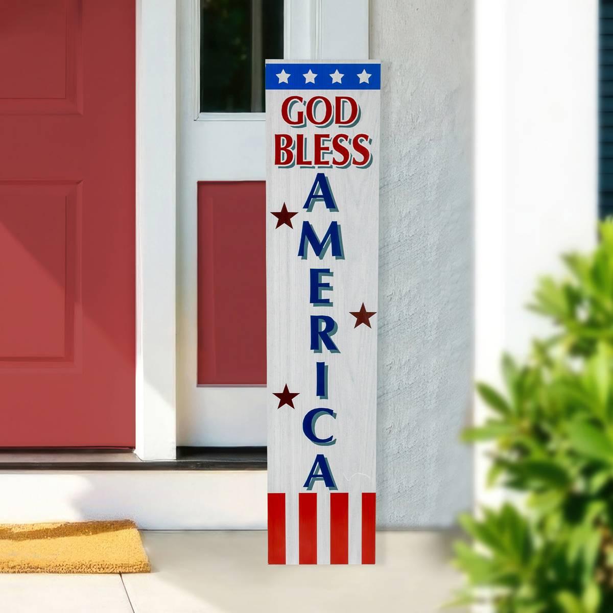 Northlight God Bless America Porch Sign  One Size  Red