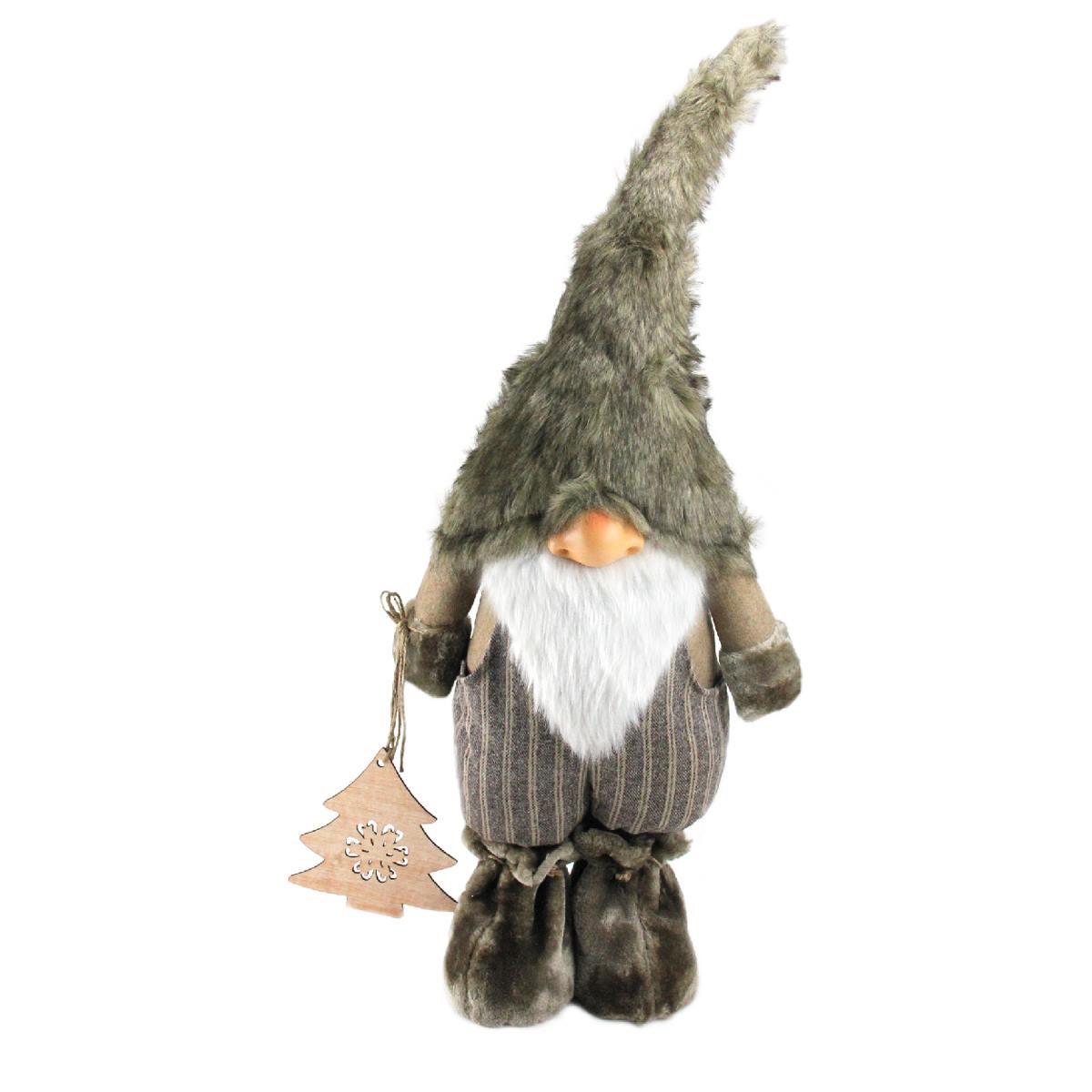 Northlight 33 Large Woodland Gnome with Striped Pants Holding Christmas Tree - Brown