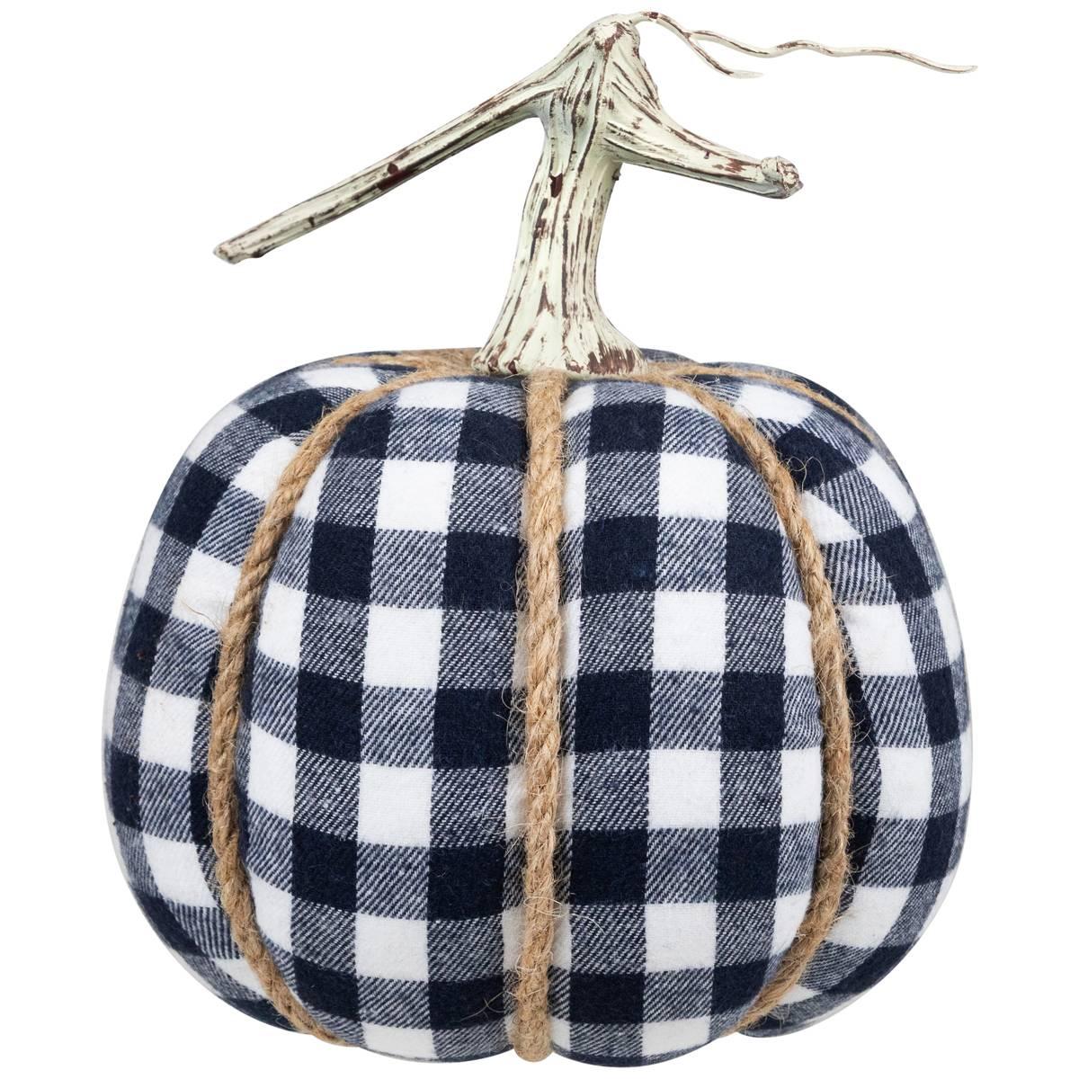 Northlight Plaid Fall Harvest Pumpkin with Weathered Stem