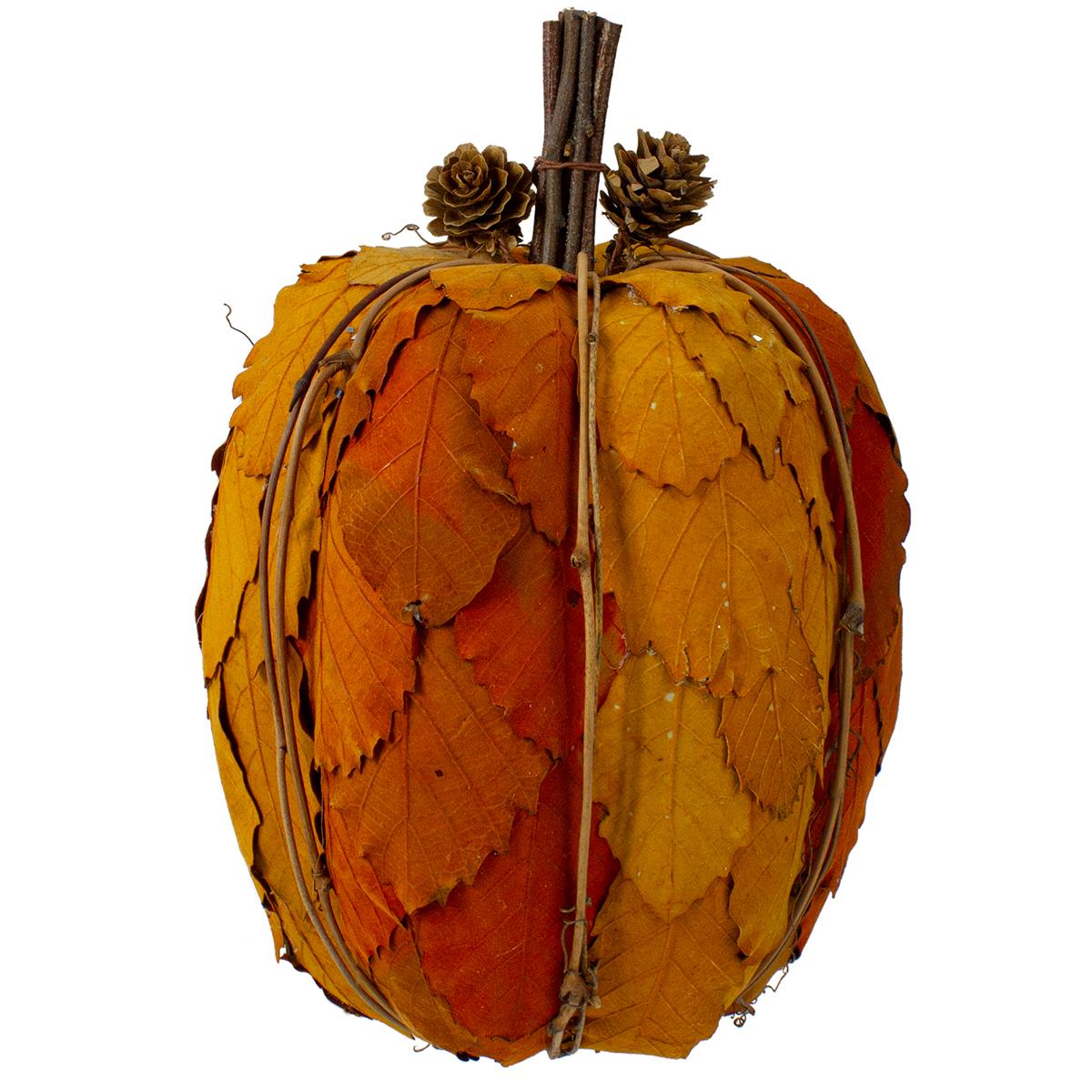Northlight Fall Harvest Pumpkin with Layered Leaves & Pinecones