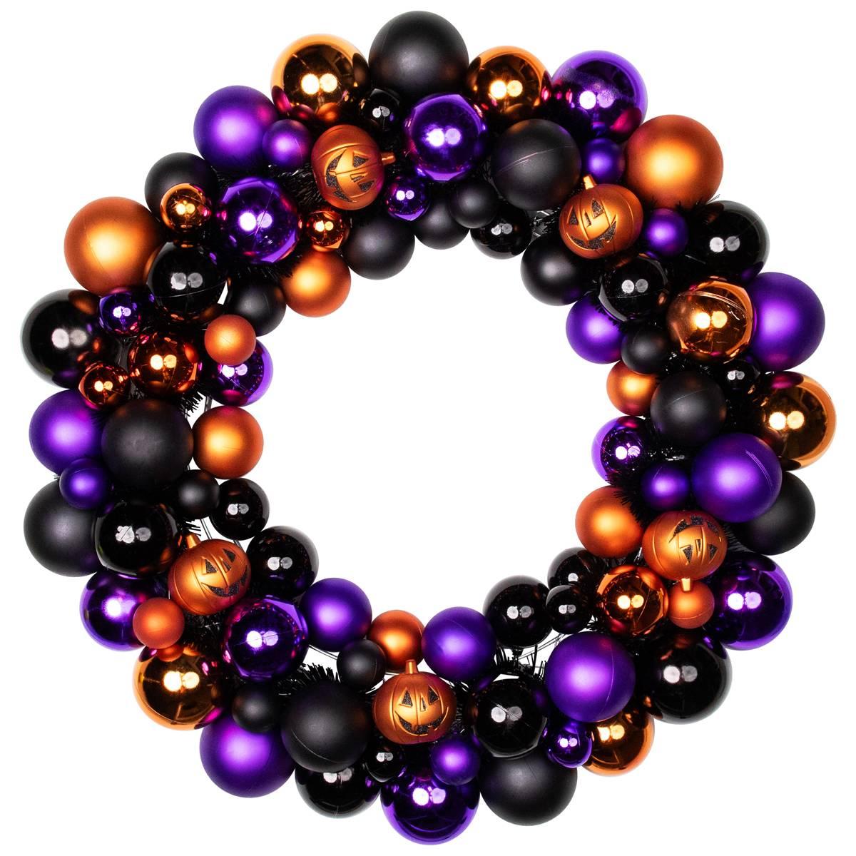 Northlight 24in Jack-O-Lantern Shatterproof Wreath  One Size  Black