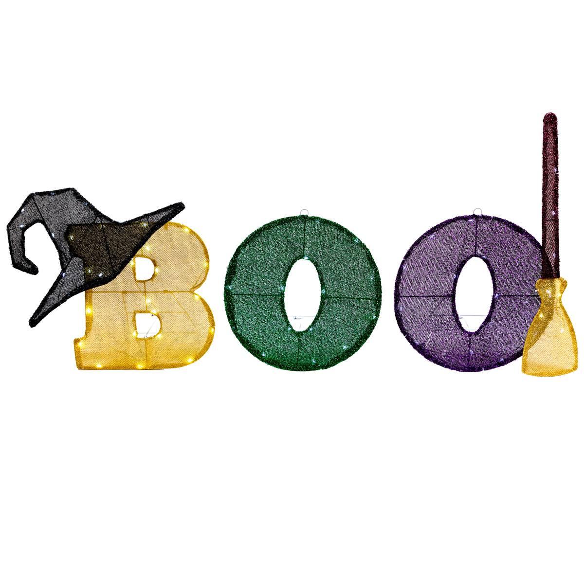 50 LED Lighted Tinsel Boo Outdoor Halloween Decoration  One Size  Black