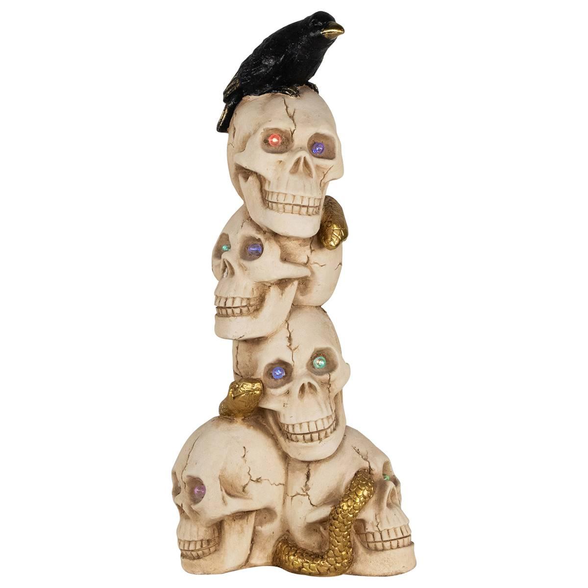 Northlight 27.5in Led Lighted Skull Tower With Raven Lighted Halloween Tabletop Decor  One Size  Beige