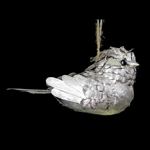 Gallerie II Silver Glittered Pine Cone Bird Christmas Ornament