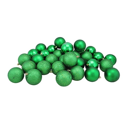 32ct Xmas Green Shatterproof 4-Finish Christmas Ball Ornaments 3.25 (80mm)  One Size  Green