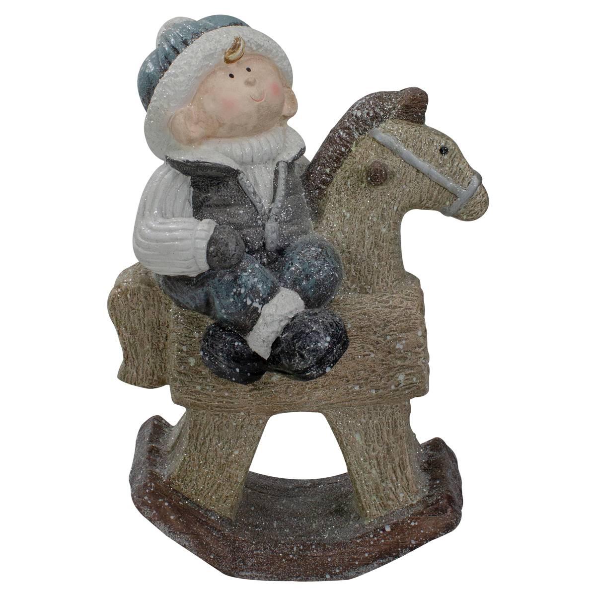 18 Boy on Rocking Horse Christmas Tabletop Figure  One Size  Blue